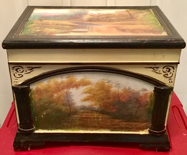 COLORFUL PAINTED CRATE Wood Wooden Coffee Table Storage Box Hinged Lid ...