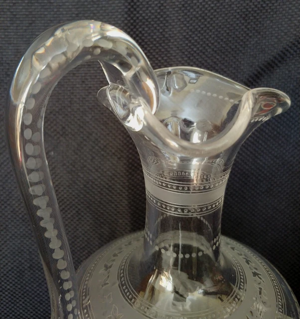 RARE ENGRAVED VICTORIAN crystal claret jug pitcher probably Stourbridge ...