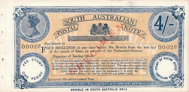 SOUTH AUSTRALIA 1887 Specimen Postal Note a Rare Note $995.00 - PicClick AU