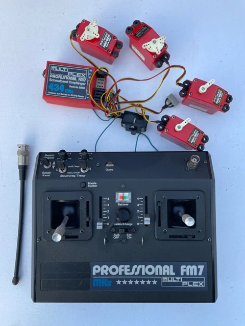 VINTAGE PROFESSIONAL FM7 multiplex transmitter, receiver and 4 Servos ...