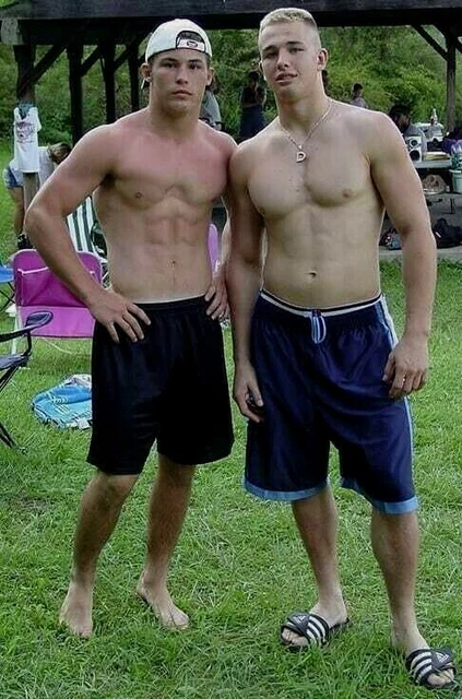 Shirtless Male Beefcake Muscular Hunk College Wrestlers Sports Photo