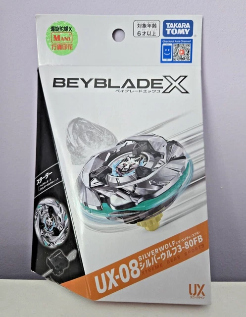 UX-08 GENUINE TAKARA Tomy Beyblade X Starter Silver Wolf 3-80FB with ...