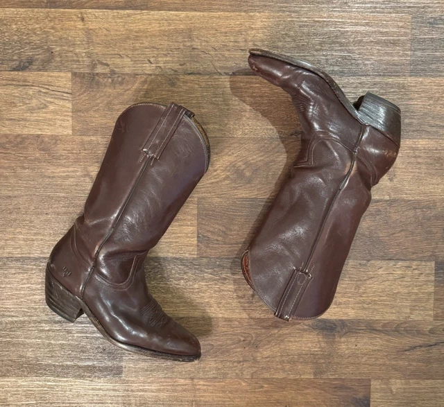 VINTAGE 90S FRYE Boots Brown Leather Made in USA 2350 Western Cowboy ...