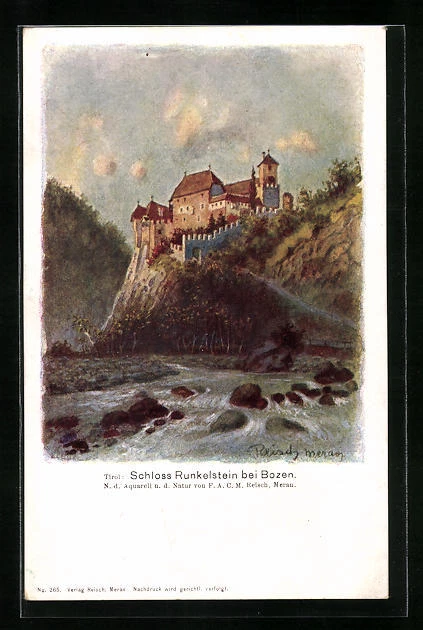 KÜNSTLER-AK F.A.C.M. REISCH: Bozen, Schloss Runkelstein aus der Ferne EUR 7,00 - PicClick DE