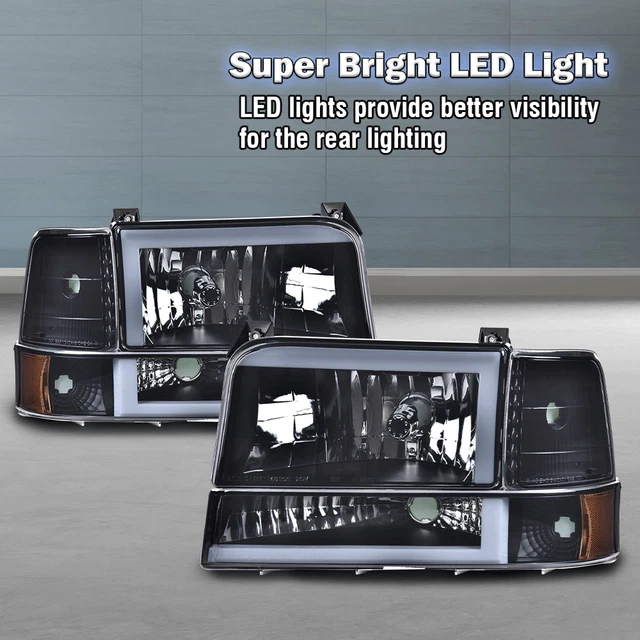 FIT FOR 92-96 Ford F150/F250/F350 Bronco LED DRL Corner Smoke ...