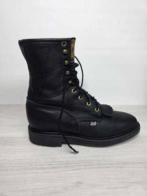 JUSTIN 763 DOUBLE Comfort Collection Black PITSTOP Leather Boots Men's ...