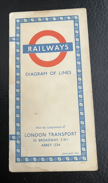 LONDON TRANSPORT UNDERGROUND Tube Map Diagram Of Lines January 1951 £8. ...