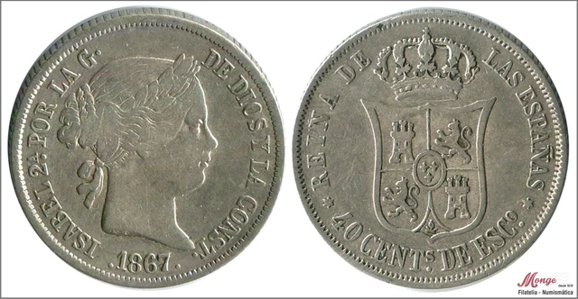 ESPAGNE ISABEL II 40 Centimes 1867 Madrid Ag MBC / VF 427 EUR 29,94 ...