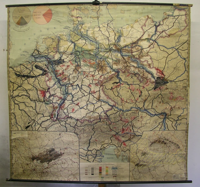 WALL MAP GERMAN Rich ~ 1936 Bodenschätze Ore Coal Silver 194x186cm ...