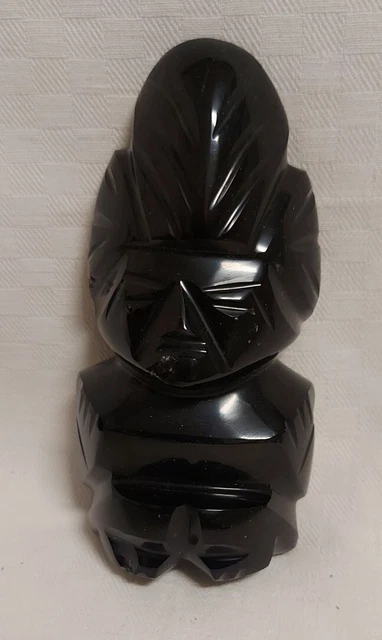 ANCIENT MAYA AZTEC Statue Onyx Obsidian Mexico Warrior Head Stone ...