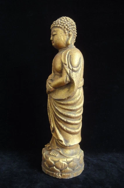 ANCIENNE GRANDE SCULPTURE chinoise statue de Bouddha Shakyamuni en bois doré sculpture à la main ...