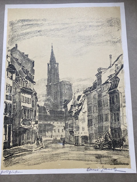 JEAN JACOBY (1891-1936) Rue d'Or et cathédrale de Strasbourg gravure ...