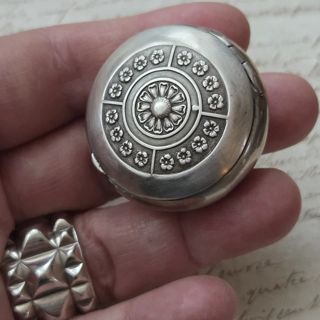 BOITE EN ARGENT Massif 800 Fleurs German Ancienne Solid Silver Pill Box ...