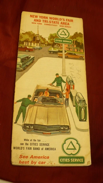 CITIES SERVICE OIL Gas road map gas station New York worlds fair tri ...