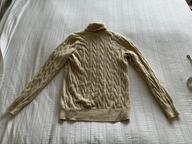 PINI PARMA BEIGE Thin Cable Knit Roll Neck Jumper Size 12 Wool Cashmere ...