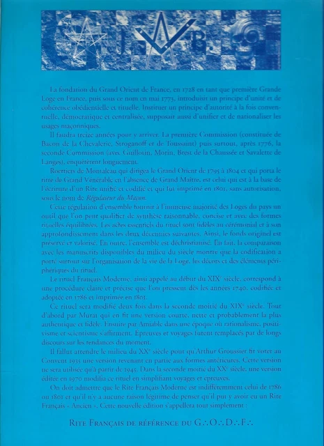 FRANC-MAÇONNERIE CAHIERS DES RITUELS DES TROIS GRADES AU RITE FRANÇAIS ...