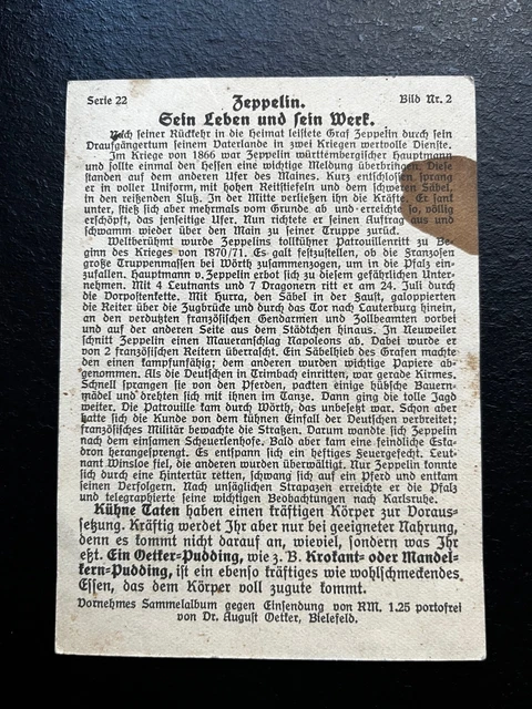 ZEPPELIN SEIN LEBEN und sein Werk * Dr. Oetker Sammelbild Serie 22 ...