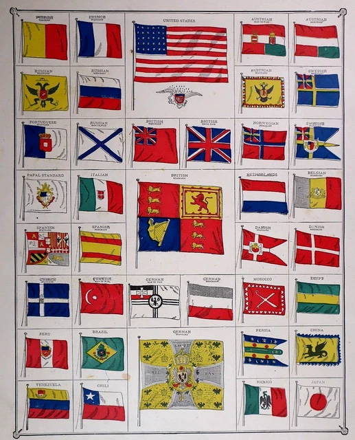 OLD 1886 CRAM'S Atlas Chart ~ FLAGS of NATIONS of the WORLD ~ (11x13 ...