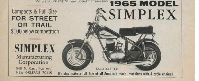 1964 SIMPLEX MANUFACTURING 1965 Model Street Trail Motorcycle Bike Print Ad £9.53 - PicClick UK