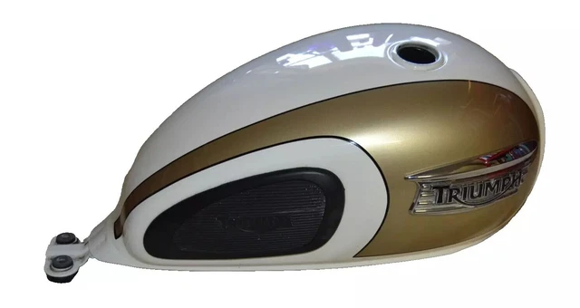 GENUINE TRIUMPH BONNEVILLE T100 Petrol Fuel Gas Tank White & Gold £399. ...