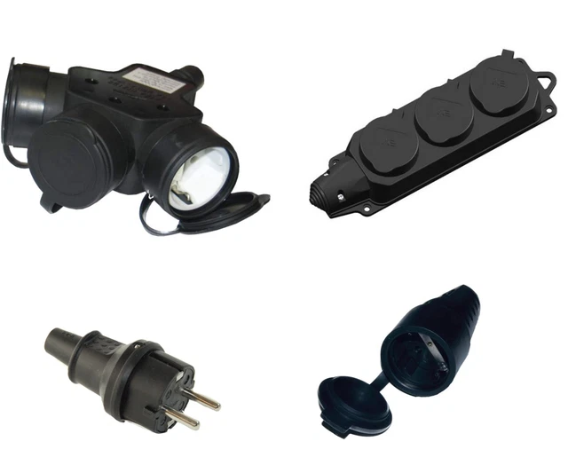 GUMMISTECKER SCHUKO STECKER Gummikupplung Steckdose 230V 16A Ihrer Wahl ...