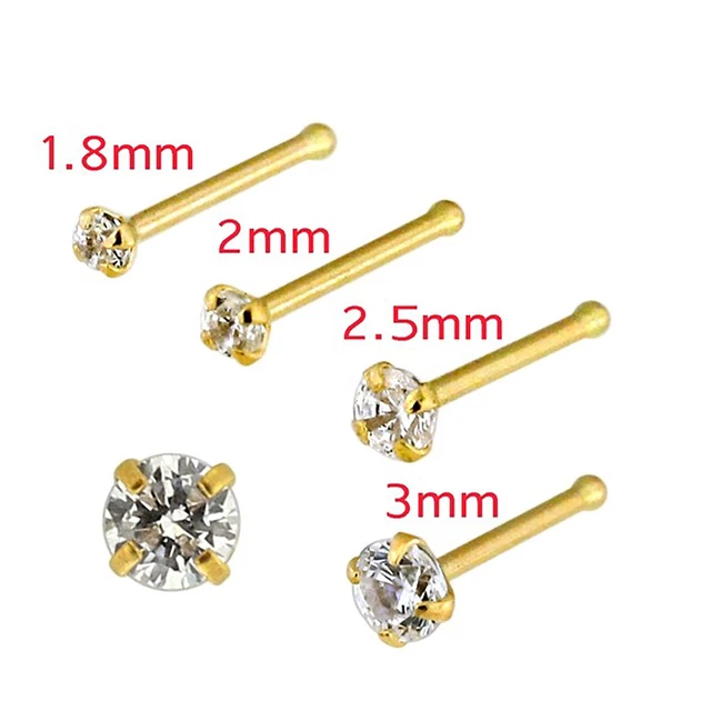 NOSE STUD BONE 9K Carat Genuine Yellow Gold With Gem 20G 1.8mm Gem EUR ...