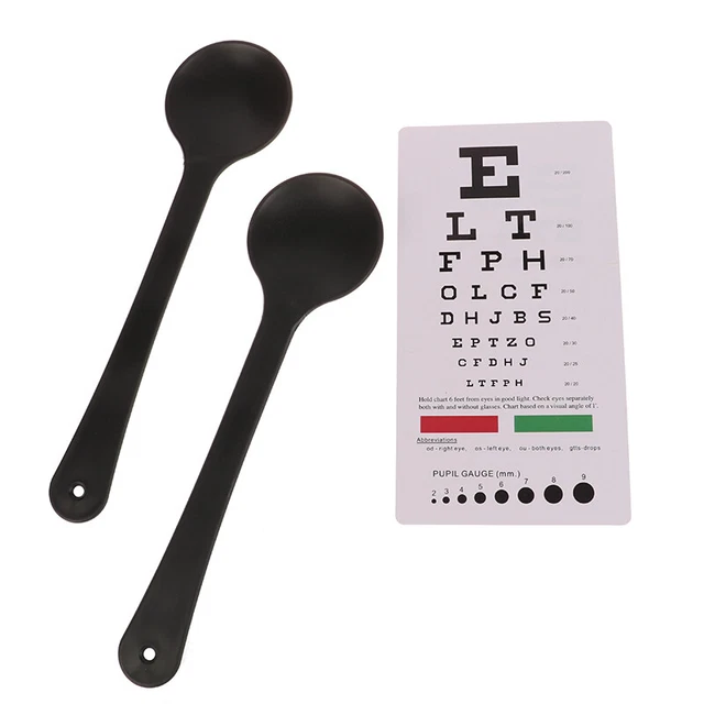 DOUBLE-SIDED EYE CHART Vision Test With Black Eye Shielding Spoons For ...