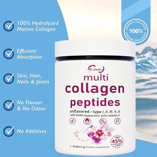 HYDROLYZED COLLAGEN PEPTIDES Powder-Hyaluronic Acid & Vitamin C for ...