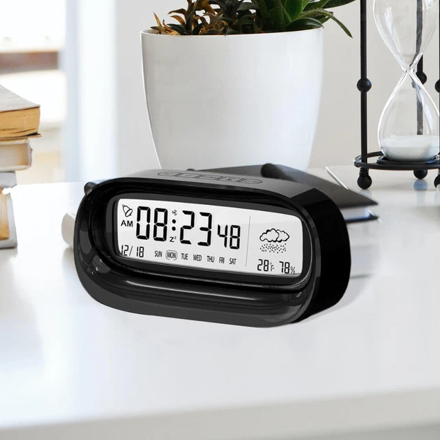 DIGITAL TRAVEL ALARM Clock with Temperature and Humidity for Black £9. ...