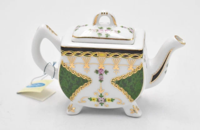 VINTAGE REGAL COLLECTION Miniature Teapot Green, Pink & Gold Decorative ...