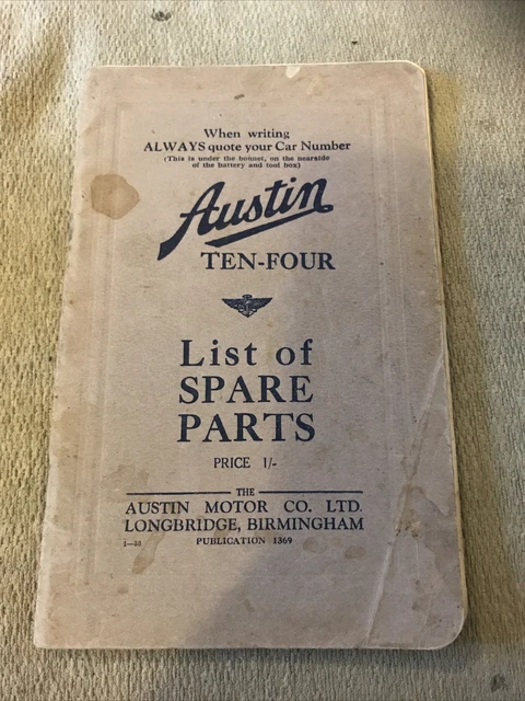AUSTIN TEN FOUR 10/4 original illustrated Spare Parts List £42.28 ...