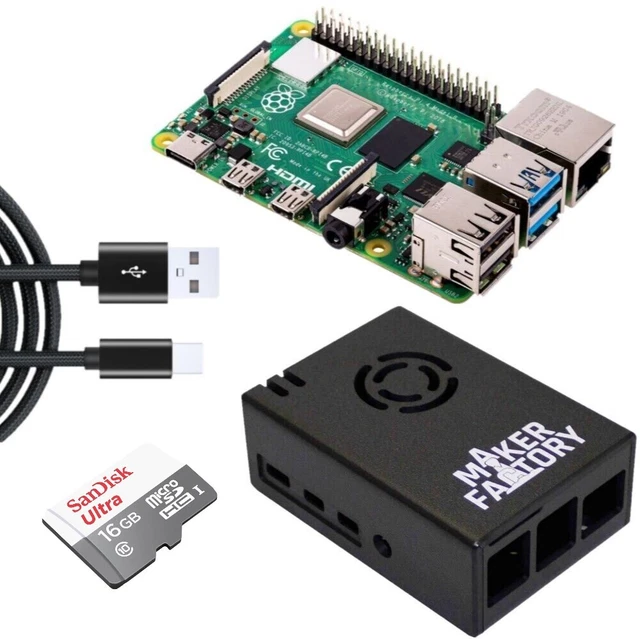 RASPBERRY PI 4 Model B 4GB RAM Kit (incl. Case + Fan + 32GB microSD SD ...