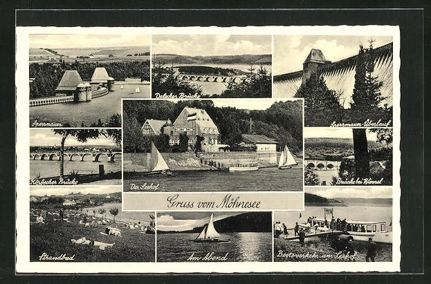 AK MÖHNESEE, SPERRMAUER, Gasthaus Der Seehof, Strandbad, Körbecker ...