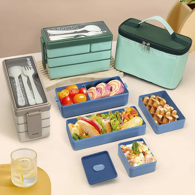 3 TIER BENTO Box with Compartments 1450ml Stackable Meal Box Non-Stick ...