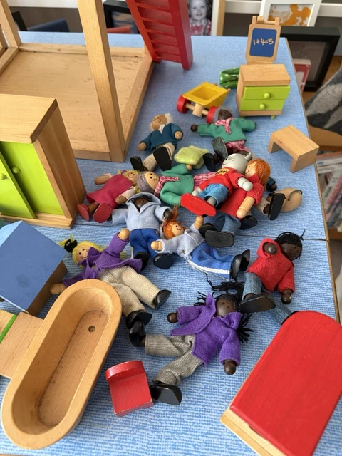 WOODEN HOUSE WITH Figures and Furniture. Good Starter with Lots of ...