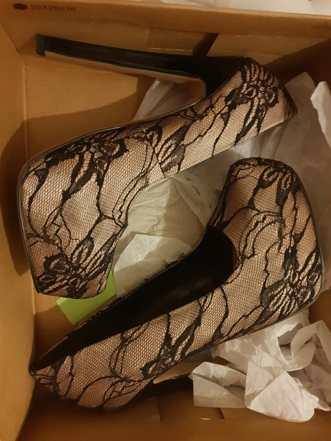 FRENCH CONNECTION HIGH Heel Shoes Gold And Black Lace £20.00 - PicClick UK