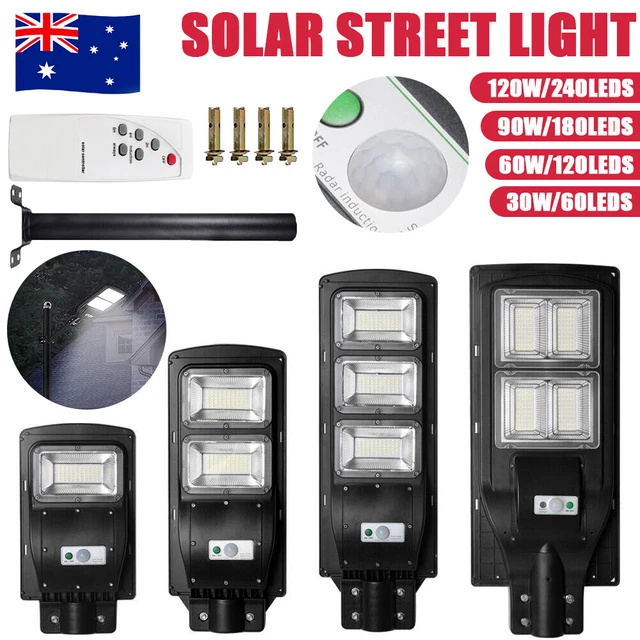 LED SOLAR STREET Lights Radar Sensor Remote+Pole Outdoor Garden Yard ...