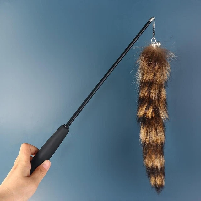 FOX TAIL FEATHER Teasing Stick Telescopic Long Pole Cat Toy New Chew ...