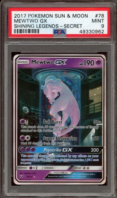 POKÉMON MEWTWO GX Shining Legends Secret Rare Alt Full Art #78 PSA 9 ...