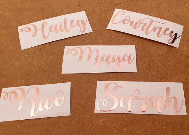 PERSONALISED ROSE GOLD Name Stickers Label Glass Custom Wine Gin Box ...
