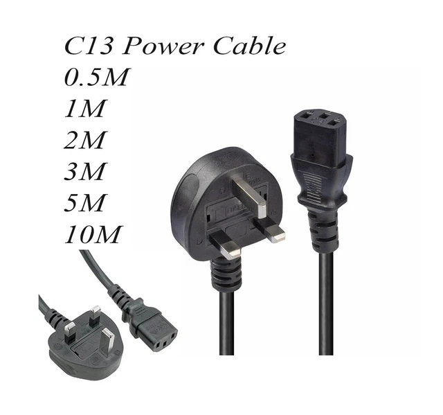 IEC KETTLE LEAD Power Cable 3 Pin UK Plug For PC Monitor TV C13 to ...