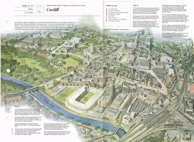 CARDIFF WALES 1990 Vintage Walking Route & Map #31-32 EUR 4,07 ...