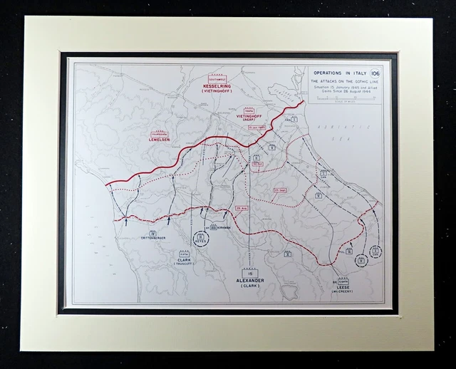 WW2 MAP WAR Operations Italy Allied Forces Gothic Line 1944-45 West ...