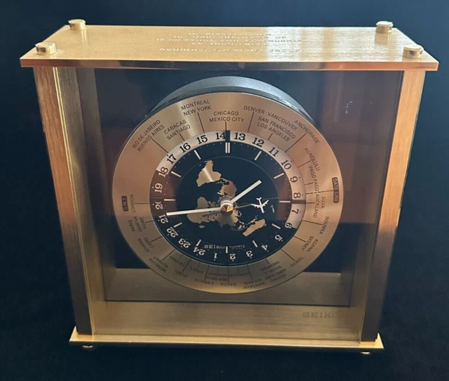 VINTAGE SEIKO WORLD Time Zone Airplane Second Hand Quartz Desk Mantel ...