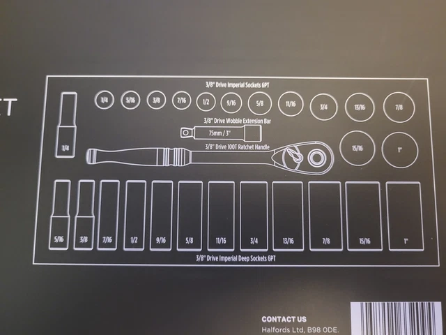 HALFORDS ADVANCED 3/8& Drive Socket set tool storage Foam tray shadow ...