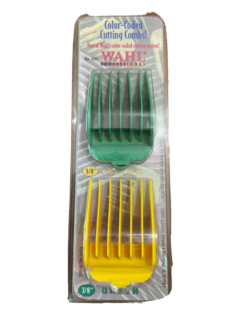 WAHL PROFESSIONAL COLOR-CODED Cutting Combs Yellow 5/8" Green 7/8" NEW ...