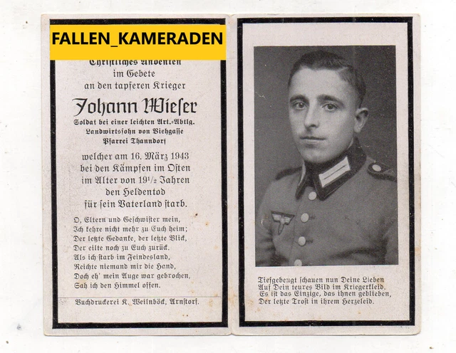 ORIGINAL GERMAN WW2 Death Card-sterbebild-soldiers death details wk2 ...