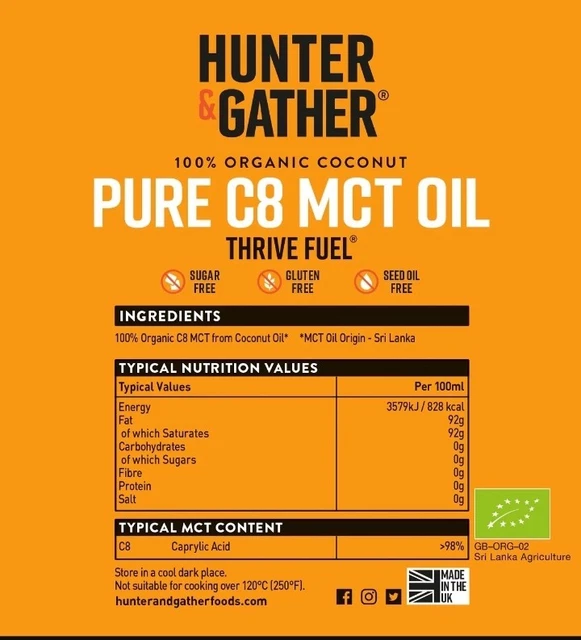HUNTER & GATHER Pure C8 MCT Oil 500ml | Triple Steam Distilled 100% ...