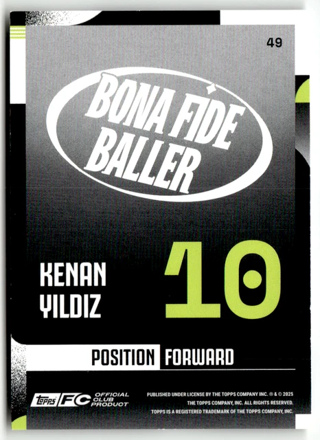 TOPPS JUVENTUS TURÍN Team-Set 2025 No. 49 Kenan Yildiz Bona Fide Baller ...