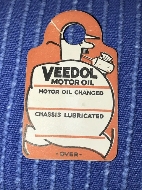 VINTAGE ADVERTISING VEEDOL Motor Oil Change Tag Reminder Tydol Gas Car ...